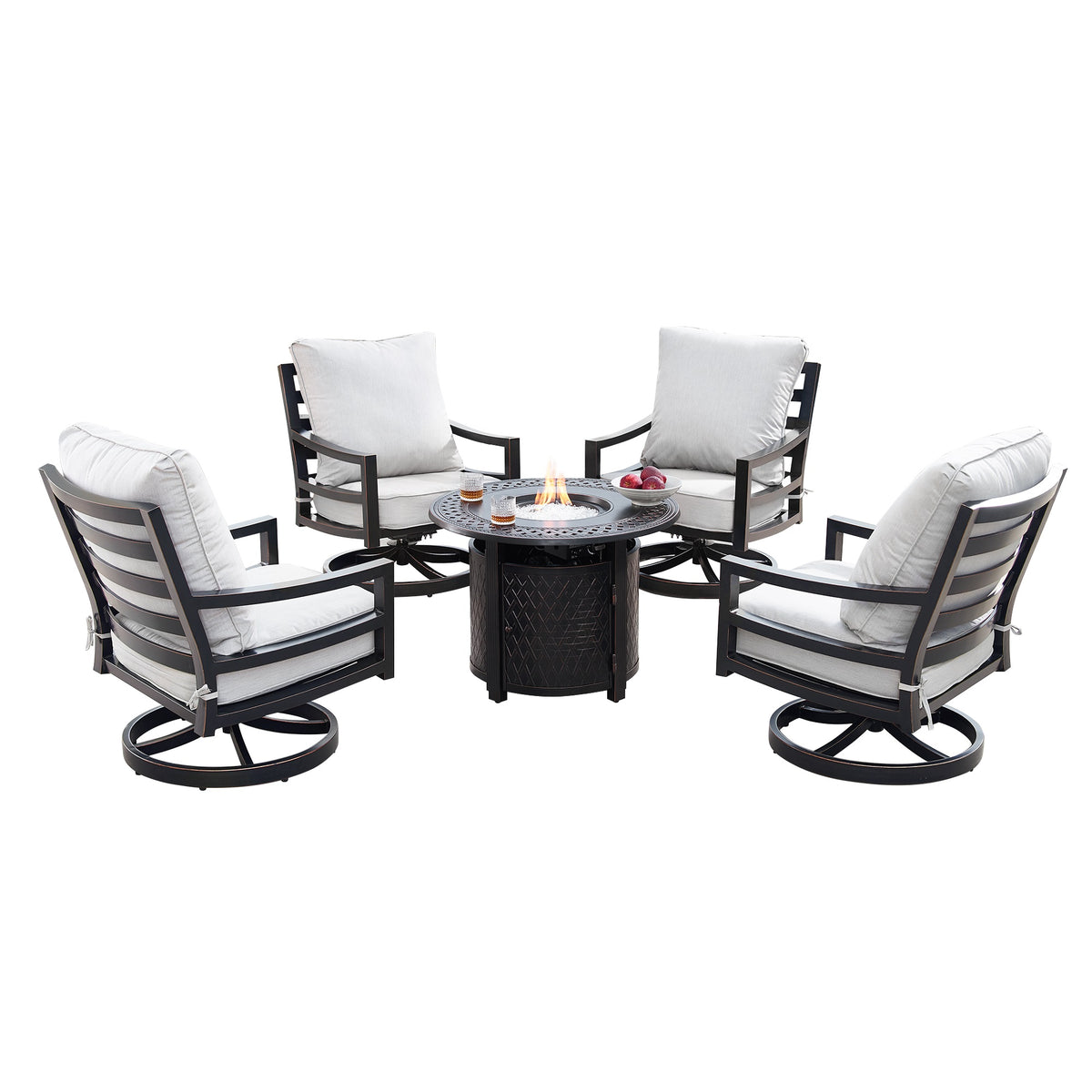 Aluminum 34-in Round Patio Fire Table Set with Swivel Rocking Chairs ...